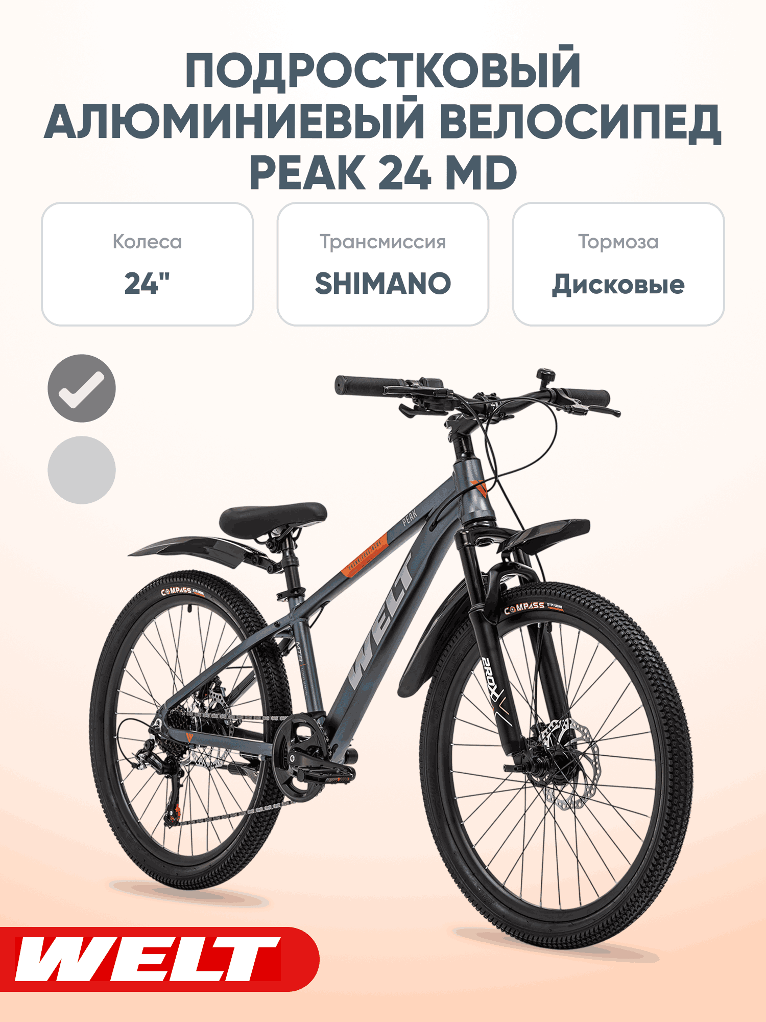 Велосипед Welt Peak 24 MD Graphite Grey (дюйм:24)