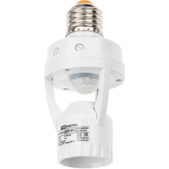 Датчик движения (в патрон) Tdm Electric ДДПт-01 60Вт, 10-300с, 6м, 3+Лк, 120(сбоку)+360(сверху)гр, IP20, SQ0324-0016