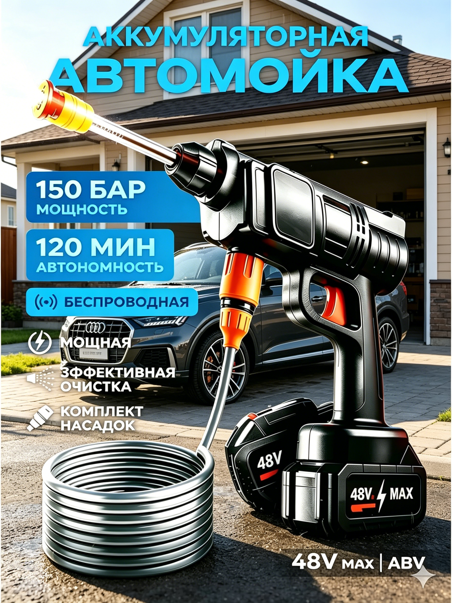 Мойка высокого давления, подходит для всех моделей автомобилей, коттеджей, огородов и садов