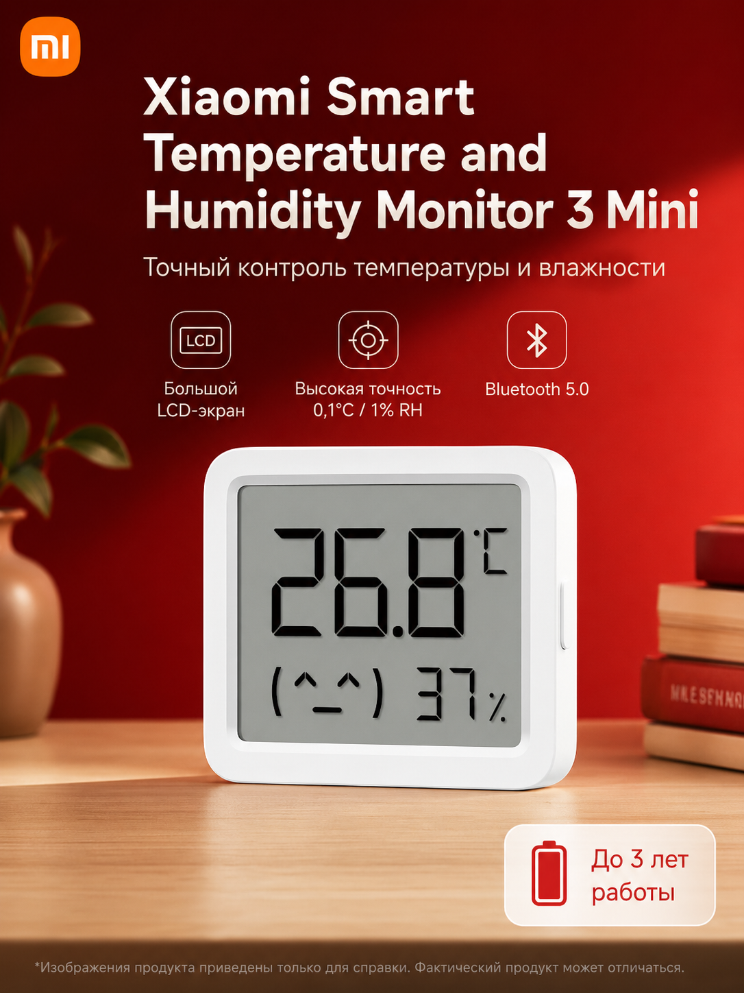 Термогигрометр Xiaomi Smart Temperature and Humidity Monitor 3 Mini, Bluetooth 5.0, LCD, белый(Global)