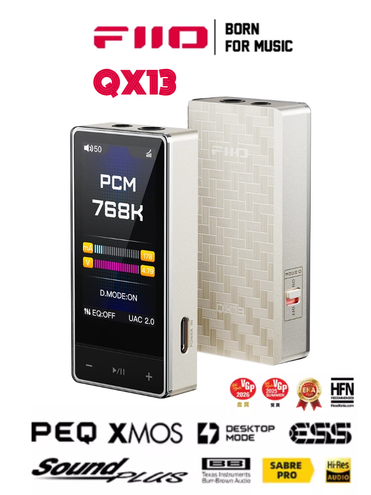 FiiO QX13 Портативный ЦАП-усилитель для наушников с ES9027PRO, 8-канальный ЦАП, 2* 900 мВт, XMOS 16-ядерный, 10-полосный эквалайзер