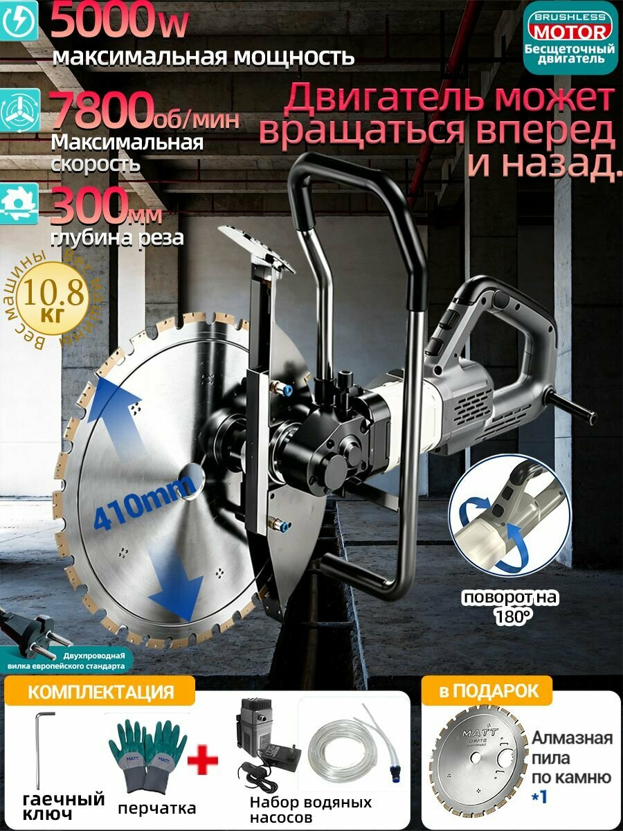Мощная машина для нарезания канавок, не требующая регулировки бесщеточная дисковая бензопила для резки бетона, предназначенная для резки и обработки бетонных стен.