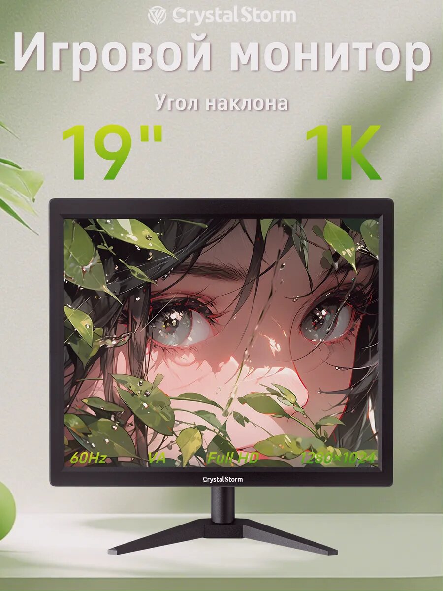 Монитор CrystalStorm, диагональ 19", 1280 x 1024 пикселей, 60Гц, матовый, чёрный