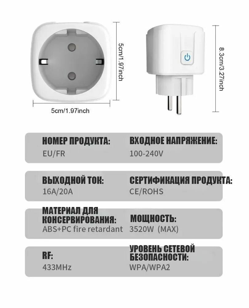 Кнопка для дистанционного управления (беспроводной выключатель) измельчителем пищевых отходов и другими электроприборами 3 кВт/с приемником 433 МГц 220В