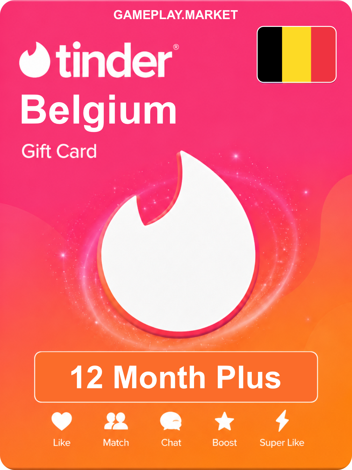 Подарочная карта Tinder Plus 12 месяцев подписки / Для аккаунта Бельгии / Оригинальный цифровой код