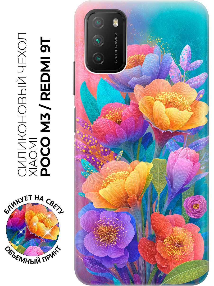 Силиконовый чехол на Xiaomi Redmi 9T / Poco M3 с принтом "Радуга цветов"