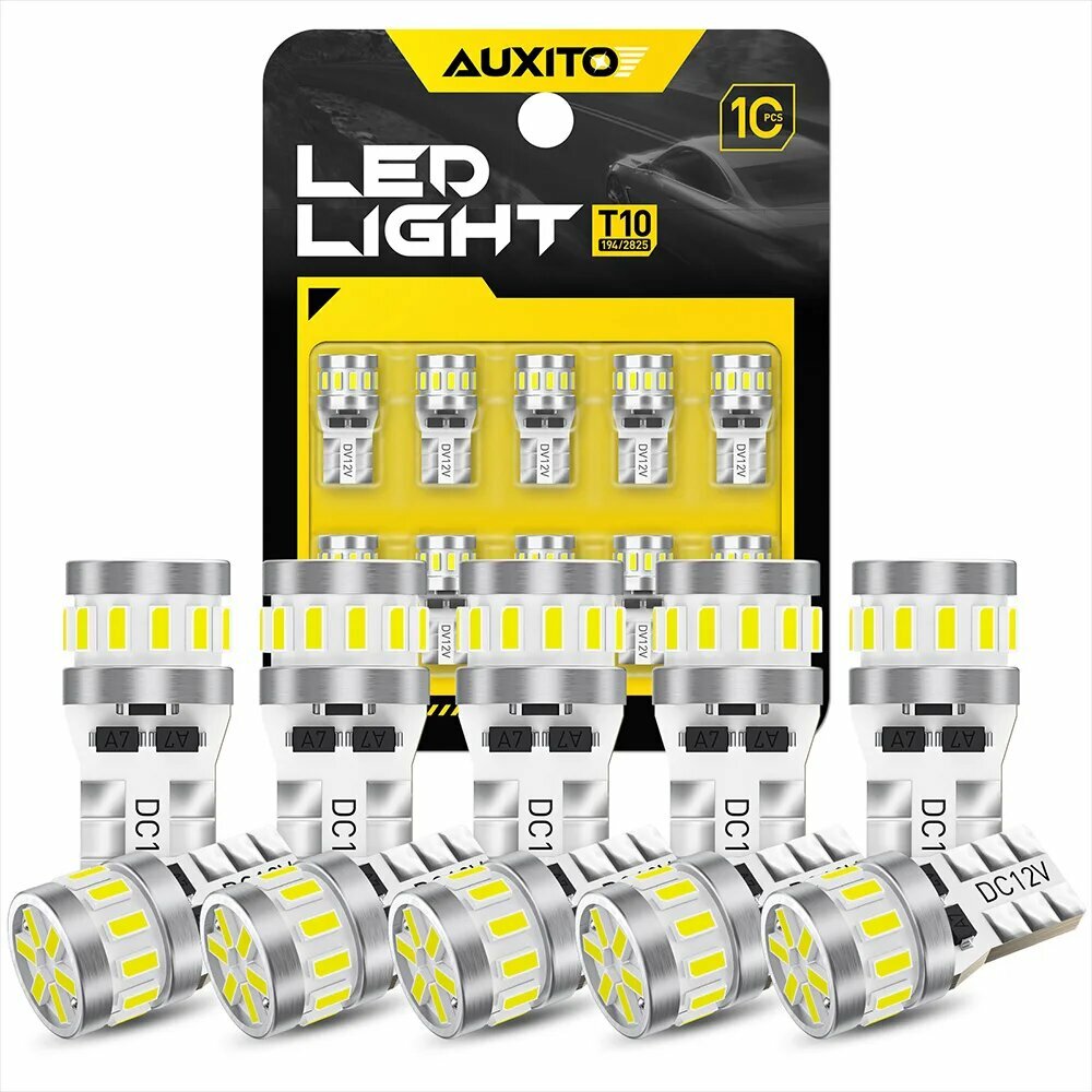 AUXITO Набор Из 10 Светодиодных Ламп 194 168 T10 W5W, 6500K, Белый Свет, Суперяркие, Для Внутреннего Освещения Автомобиля