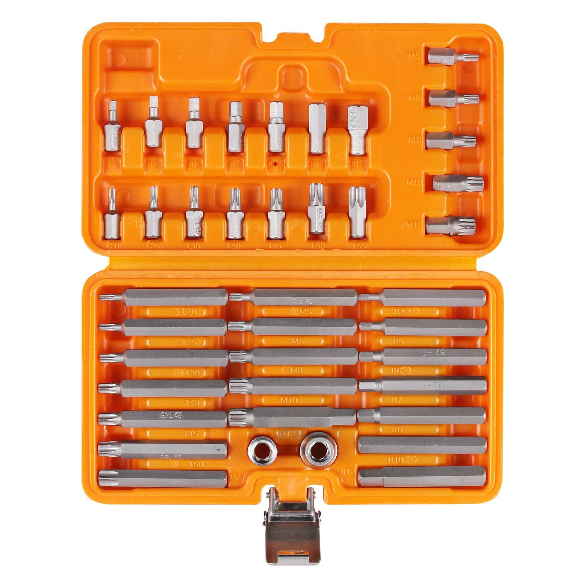 Набор вставок бит TORX (Т), SPLINE (М), 6ти гр. (HEX) 3/8" 1/2" удл. 30, 75мм 40 предм (AIRLINE)
