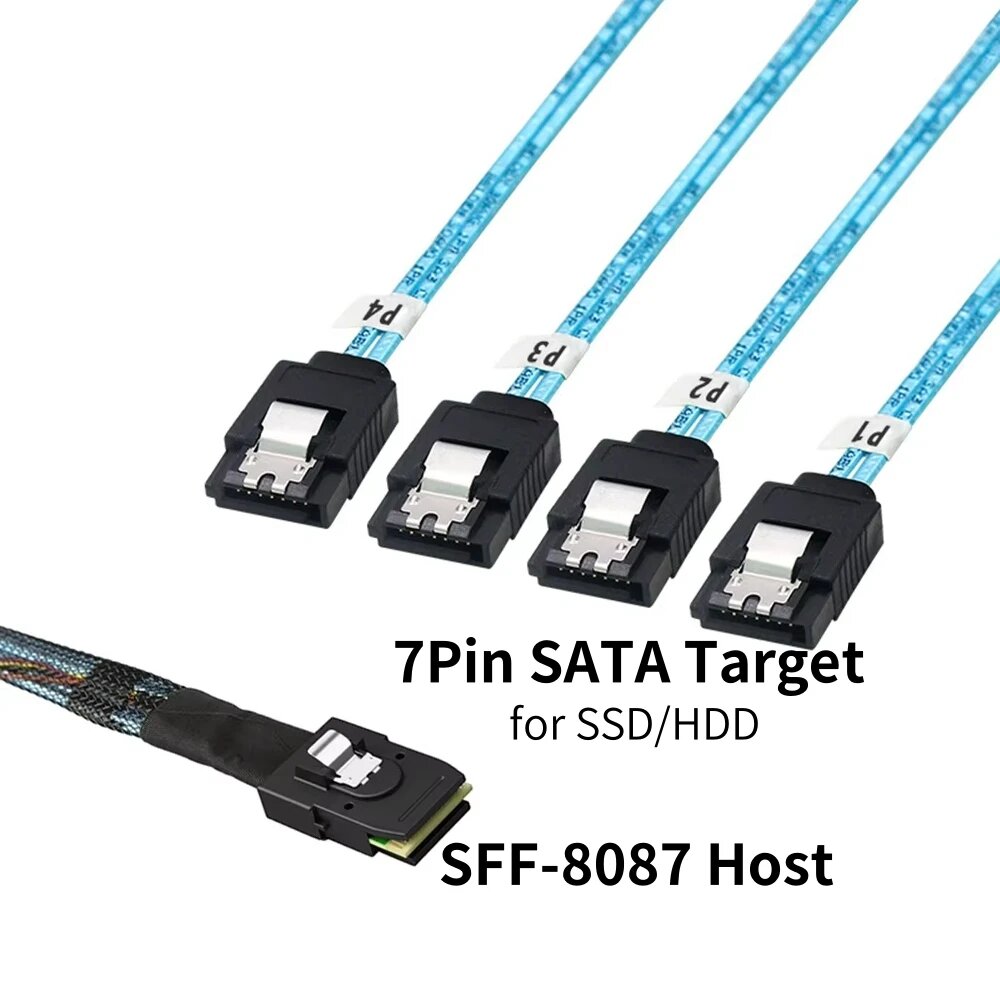 Кабель SFF-8087 4xSATA 0.5m, черный