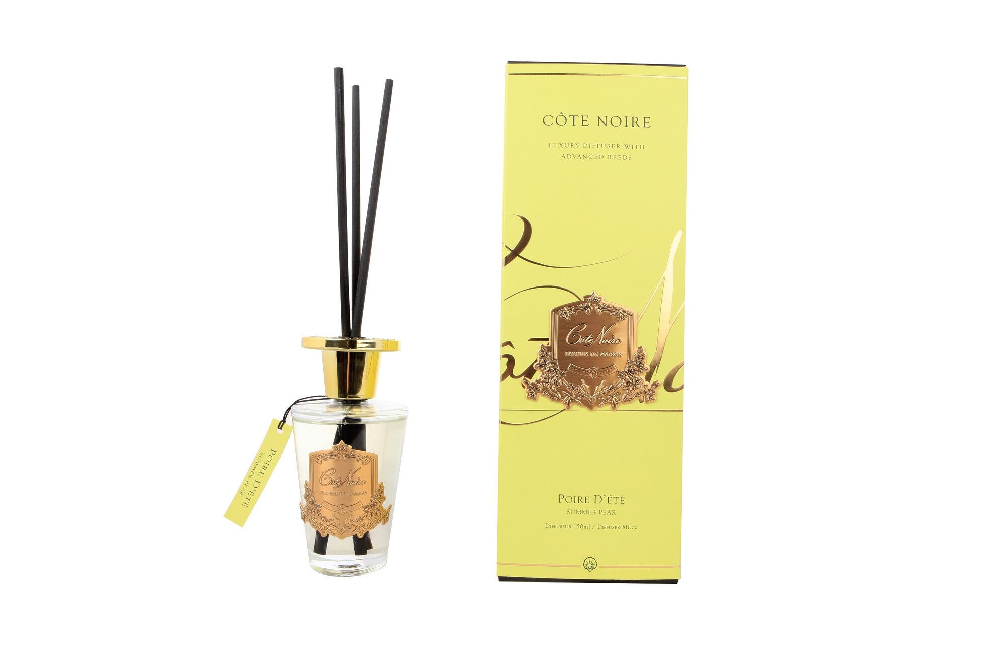 Диффузор COTE NOIRE POIRE D'ETE, золотой декор, 150 мл, ВхШхД 30х10,5х10,5 см