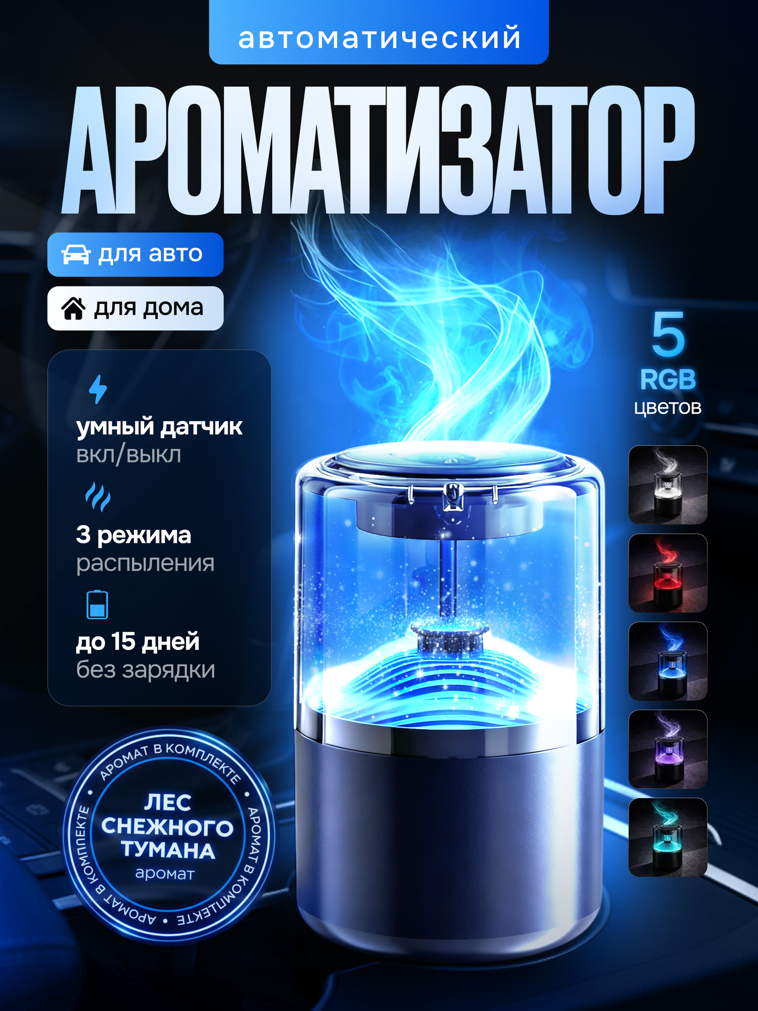 Ароматизатор автоматический для автомобиля и дома, пластик, черный