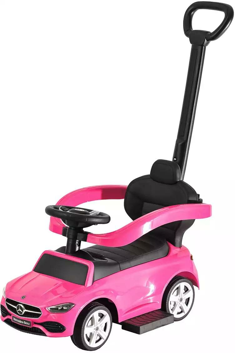 Машина-каталка Prince Toys Mercedes-Benz C-Class, с ручкой, звуковые эффекты, розовая