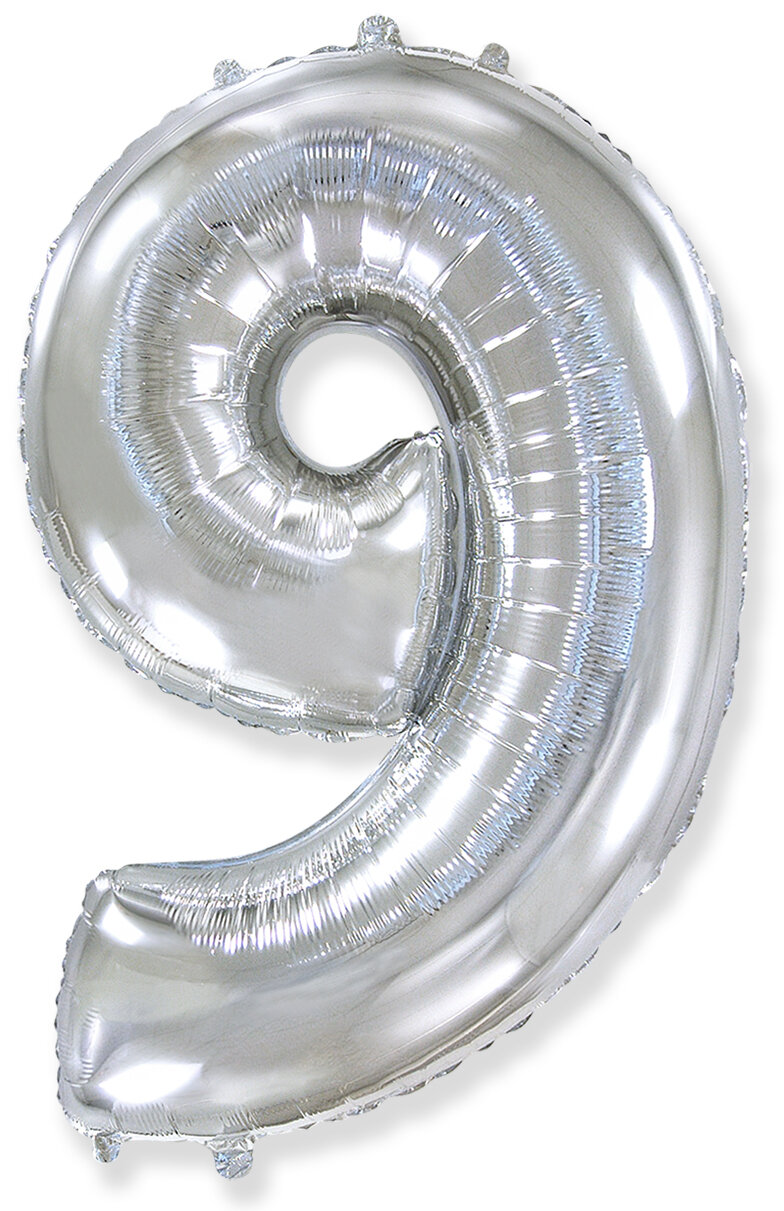 Шар фольгированный Flexmetal 40', 102 см, Цифра 9, Серебро
