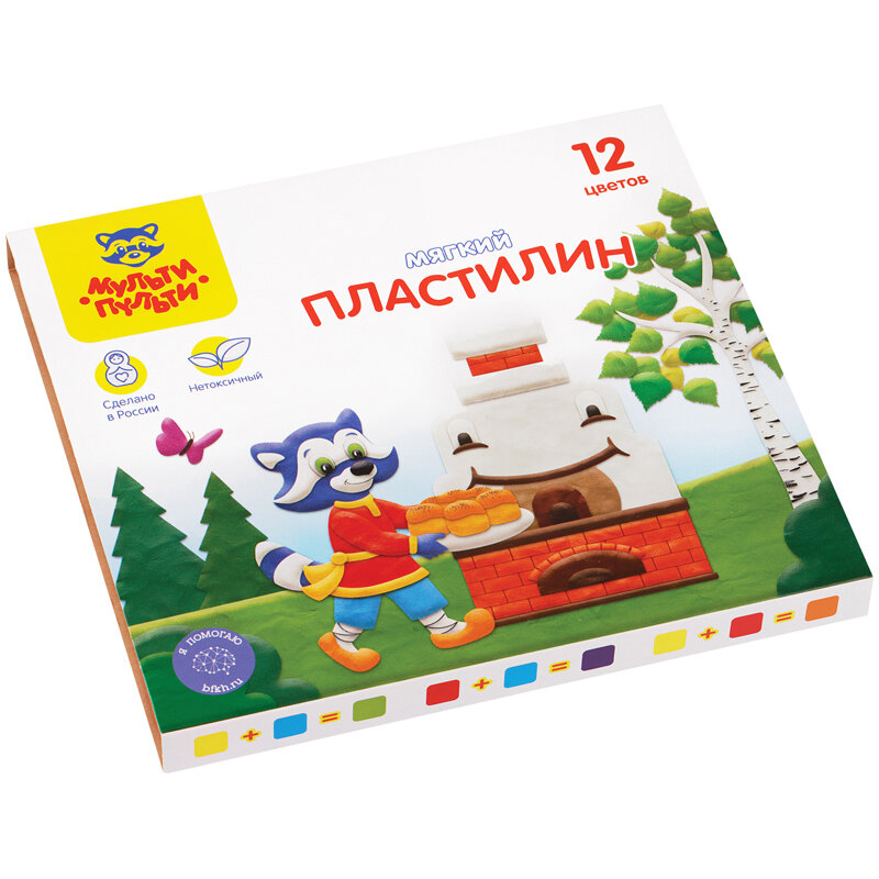 Пластилин для школы Мульти-Пульти "Енот в сказке", 12 цветов, 144г, со стеком, картон