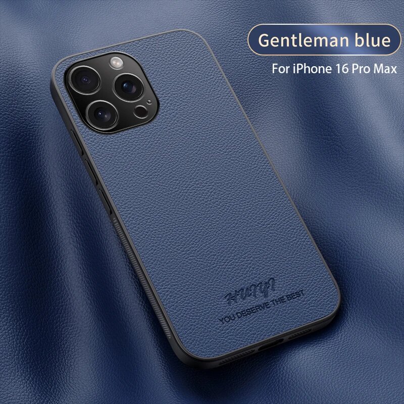 Роскошный встроенный магнитный кожаный чехол для iPhone 17 16 15 14 13 12 Pro iPhone 13, Синий, Blue