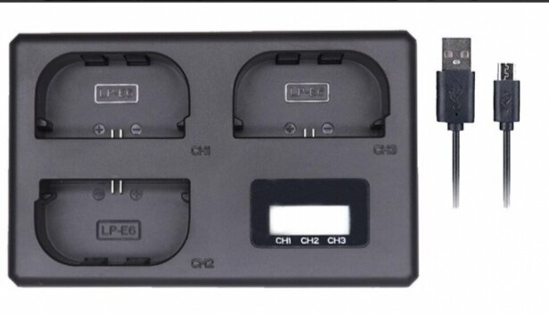 Тройное зарядное устройство TT-LPE6 Type-C для аккумуляторов Canon LP-E6, 6N,6NH