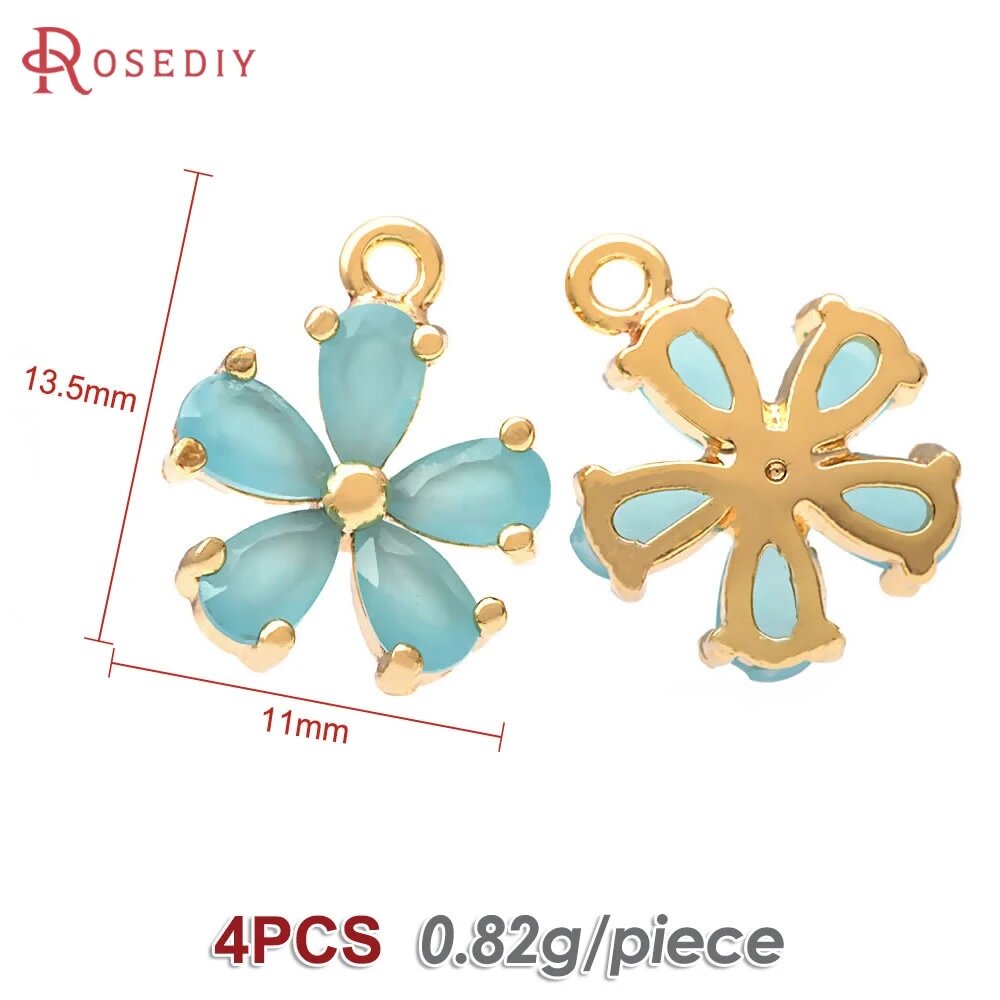 Подвески Flower 18к золото, циркон, 4 шт, Цвет: 53912