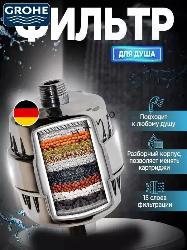 Многоразовый фильтр для душа, фильтр насадка для душевой лейки и тропического душа.