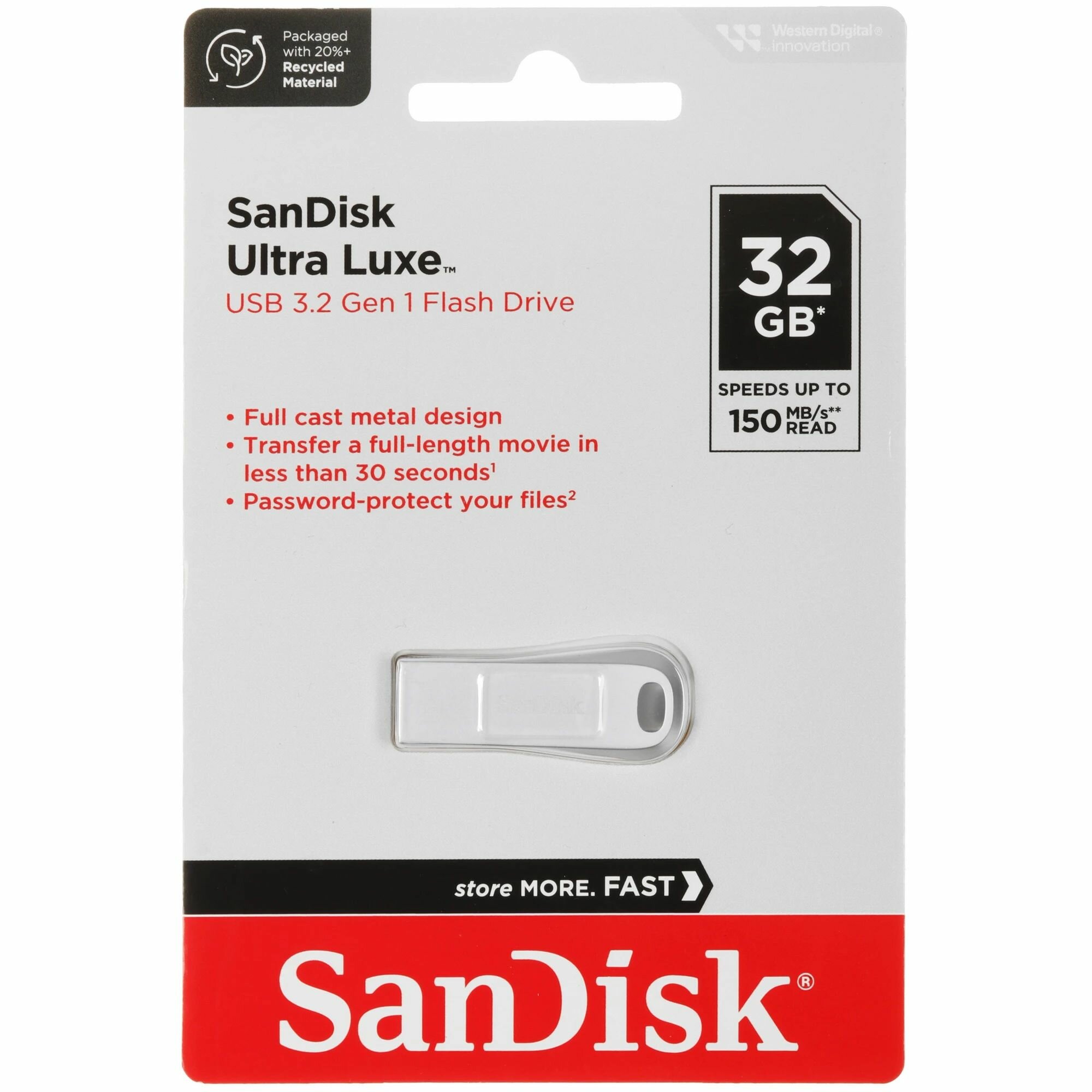 Память USB Flash 32 ГБ SANDISK Ultra Luxe (SDCZ74-032G-G46) - USB3.2, USB Type-A, чтение до - 150 МБ/с