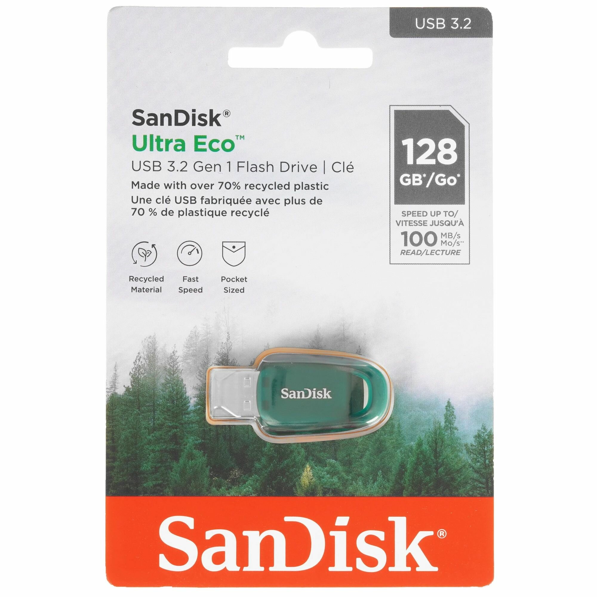 Память USB Flash 128 ГБ SANDISK Ultra Eco (SDCZ96-128G-G46) - USB3.2, USB Type-A, чтение до - 100 МБ/с