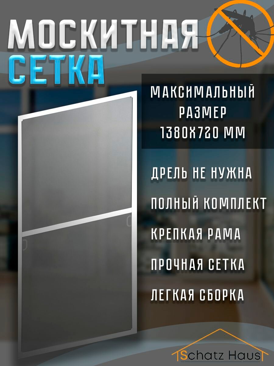 Москитная сетка на окно 1380х720мм, комплект для самостоятельной сборки рамной антимоскитной сетки