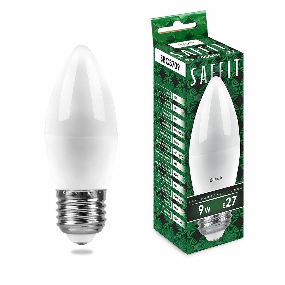 Лампа светодиодная SBC3709 Свеча E27 9W 230V 4000K комплект 3 штуки SAFFIT 55129