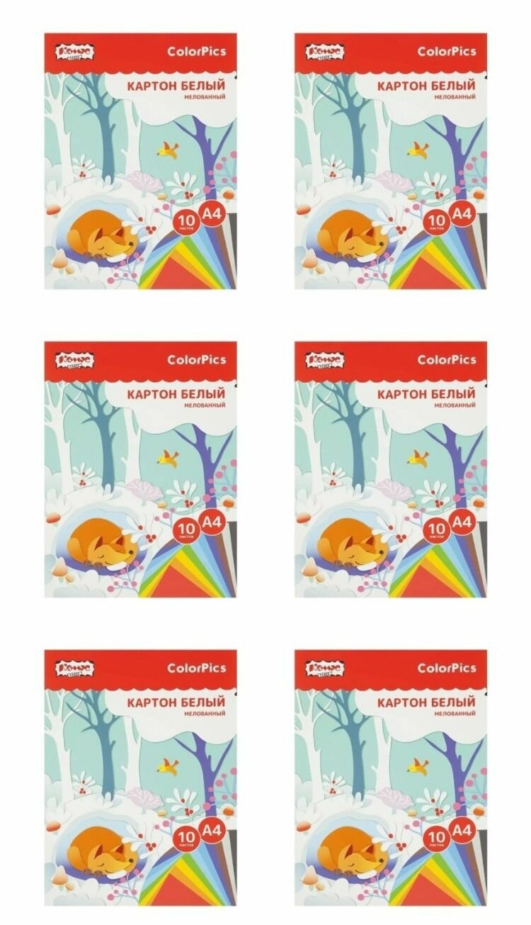 Комус Класс Картон белый "ColorPics" мелованный А4, 10 листов, 6 уп