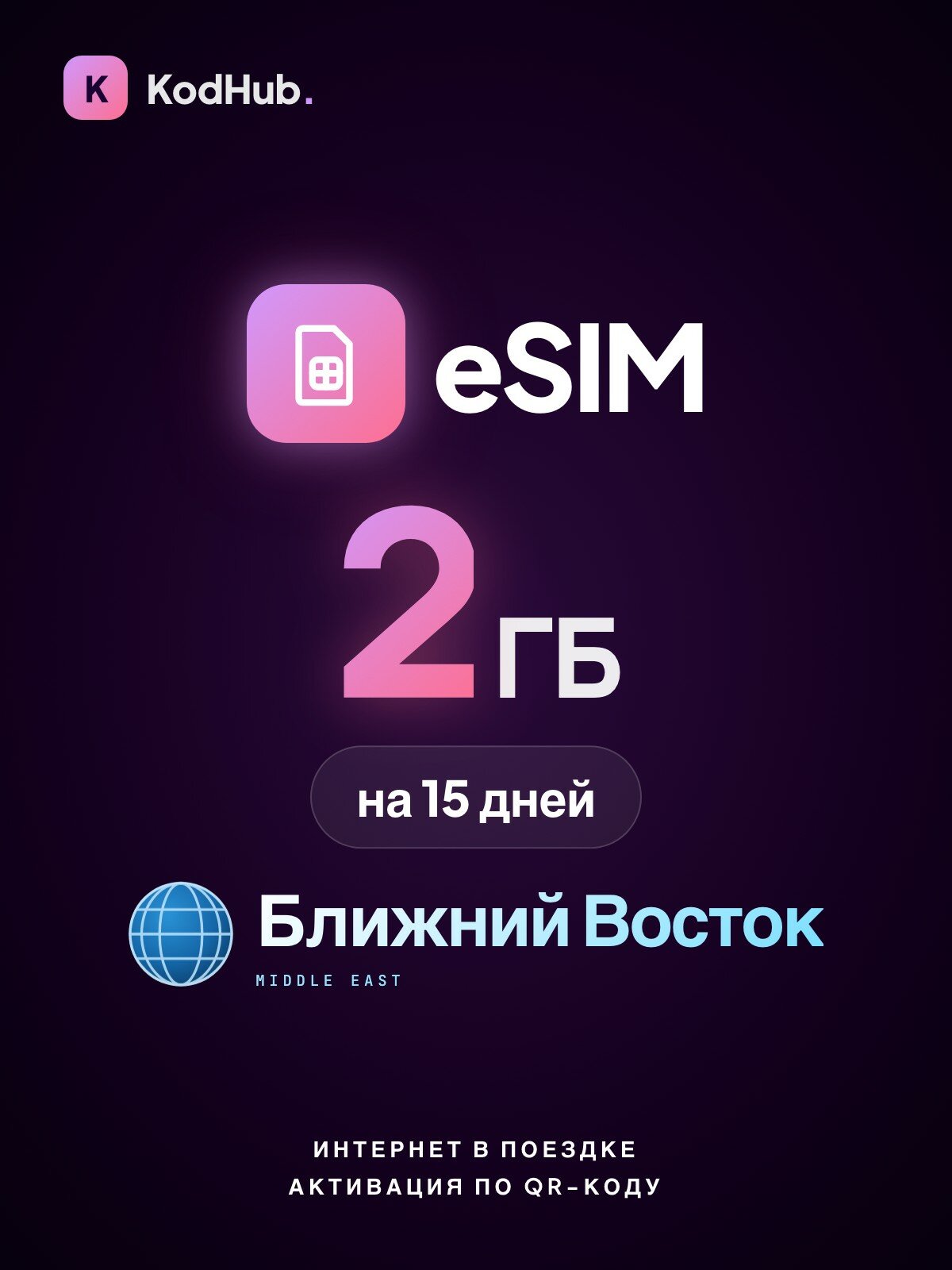 Туристическая eSIM Ближний Восток 2 ГБ на 15 дней | интернет в поездке, связь за границей | QR-код активации