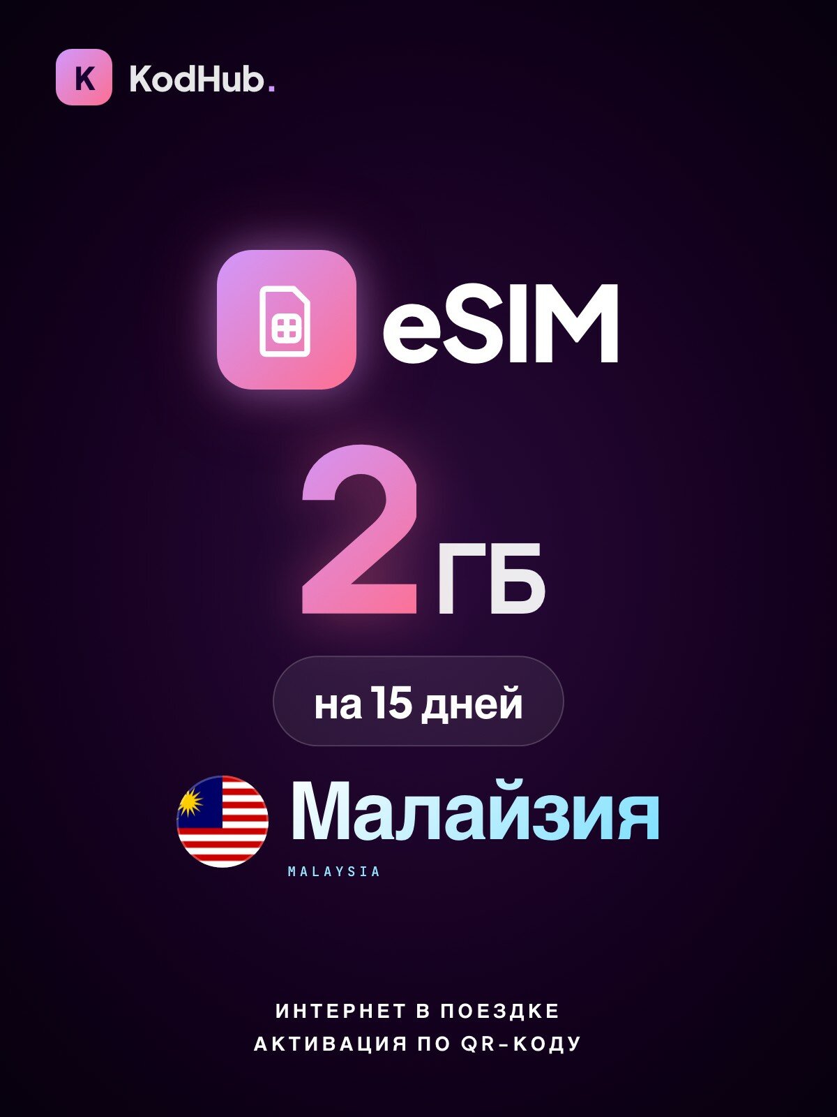 Туристическая eSIM Малайзия 2 ГБ на 15 дней | интернет в поездке, связь за границей | QR-код активации