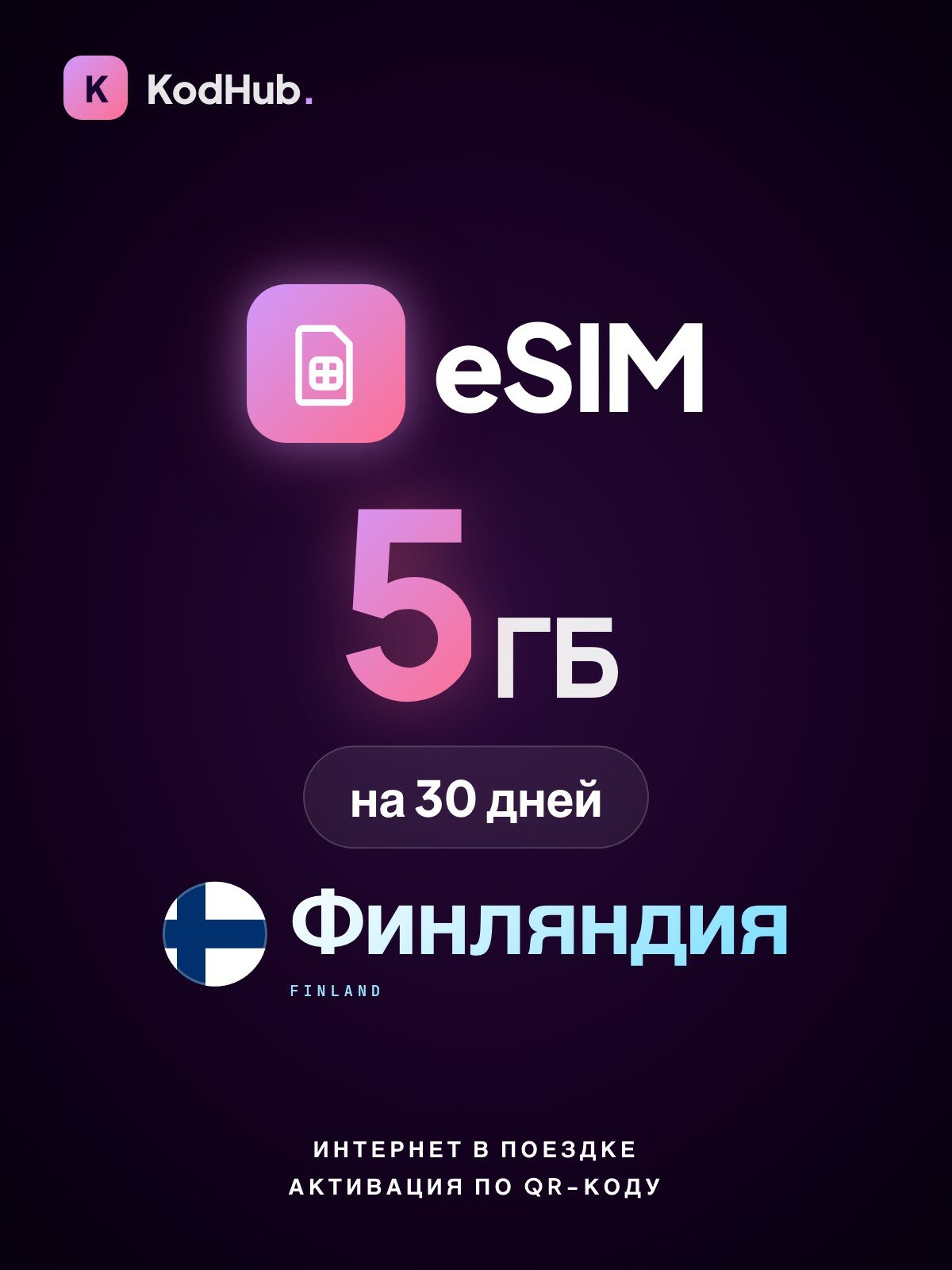 Туристическая eSIM Финляндия 5 ГБ на 30 дней | интернет в поездке, связь за границей | QR-код активации
