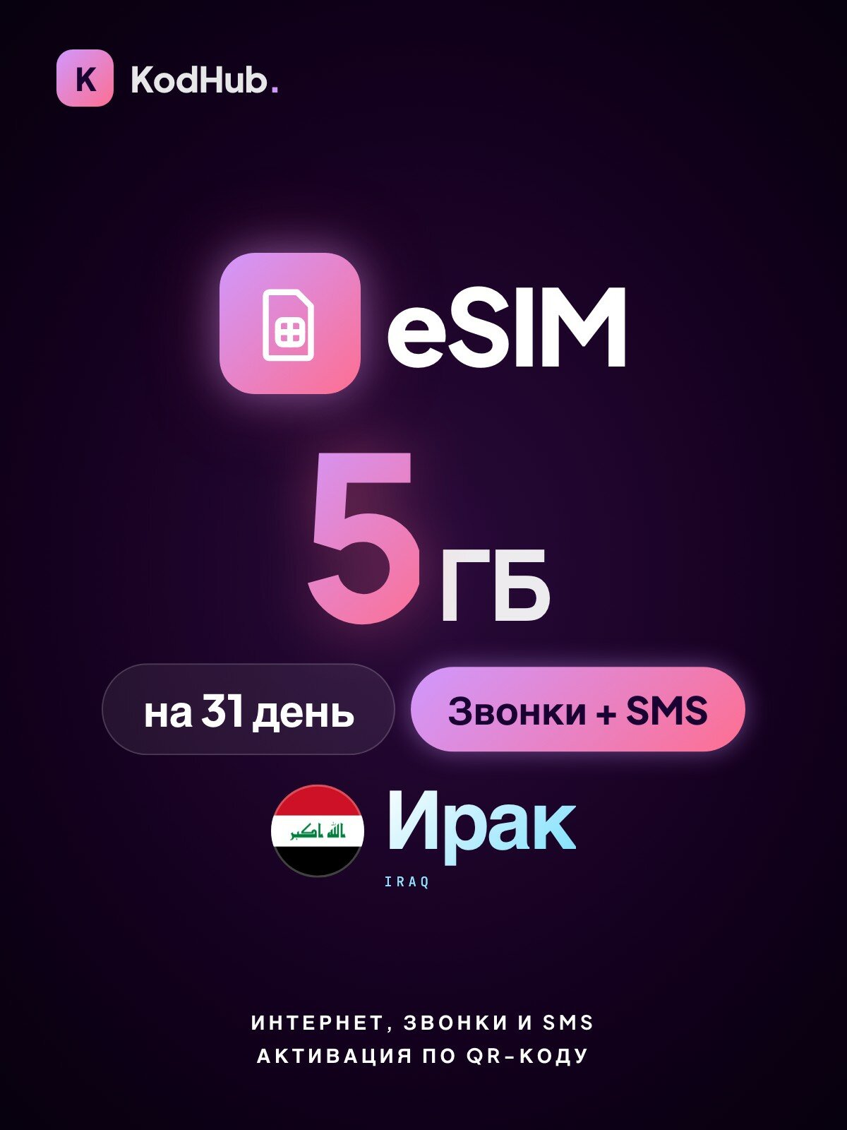 Туристическая eSIM Ирак 5 ГБ + звонки + SMS на 31 день | связь в поездке без роуминга