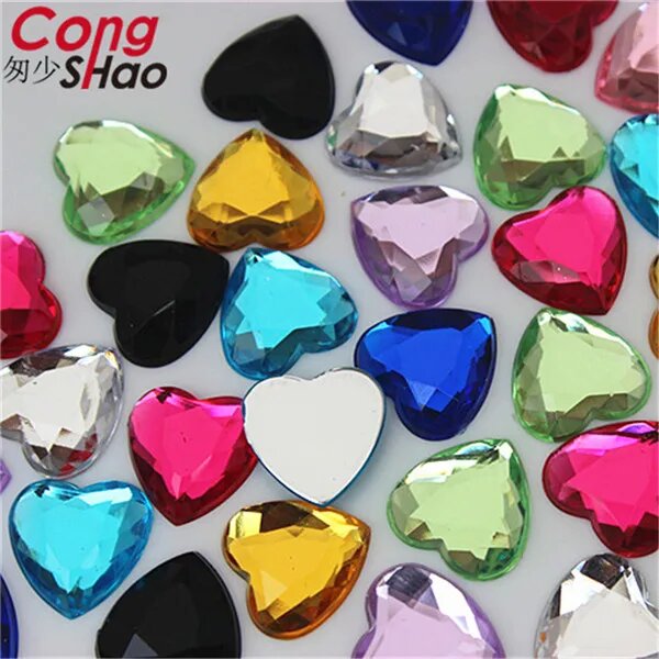 Акриловые стразы сердце CongShao, 14 мм, Mix color, 50 шт.