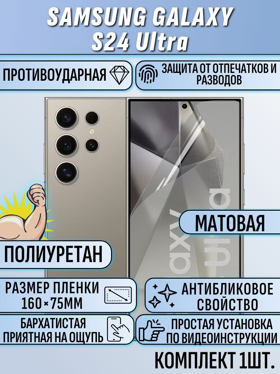 Гидрогелевая пленка для Samsung S24 Ultra матовая полиуриетановая защита