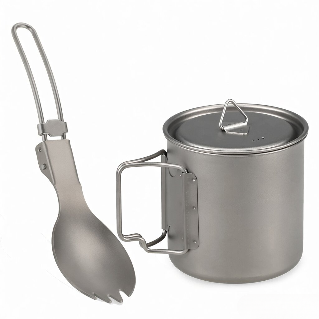 Набор посуды из титана Ultralight: стаканы 300ml, 350ml, 420ml, 550ml, 650ml, 750ml с складным спорком для походов, трекинга, альпинизма, пикников и выживания в открытом воздухе, включает стакан, спорк и сумку для хранения