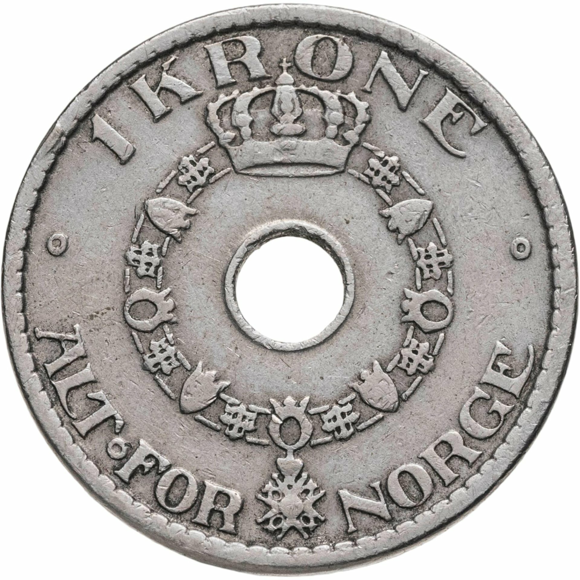 Норвегия 1 крона crown 1939, Мельхиор медь-никель, в сохранности VF