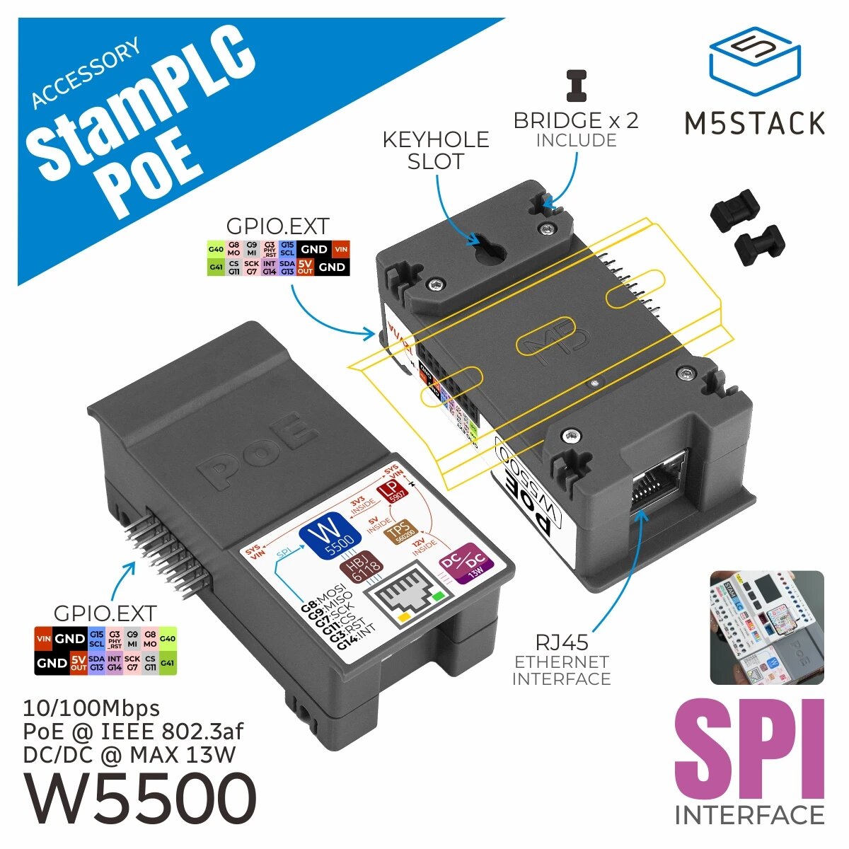 Официальный модуль PoE M5Stack для StamPLC (W5500)