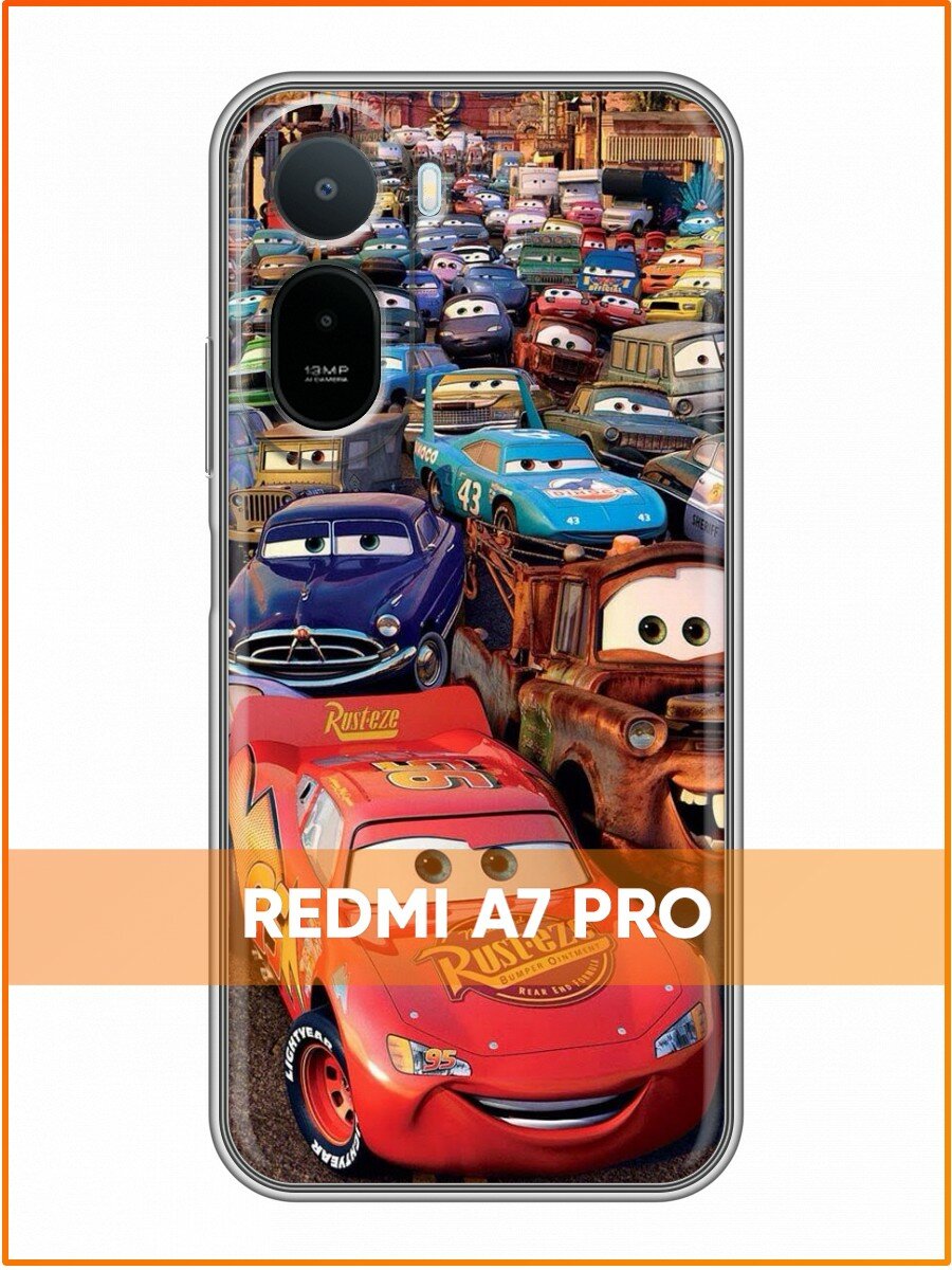 Чехол для RedMi A7 Pro, Poco C85x с принтом Молния Маккуин и машины (Редми А7 про, Поко с85х)