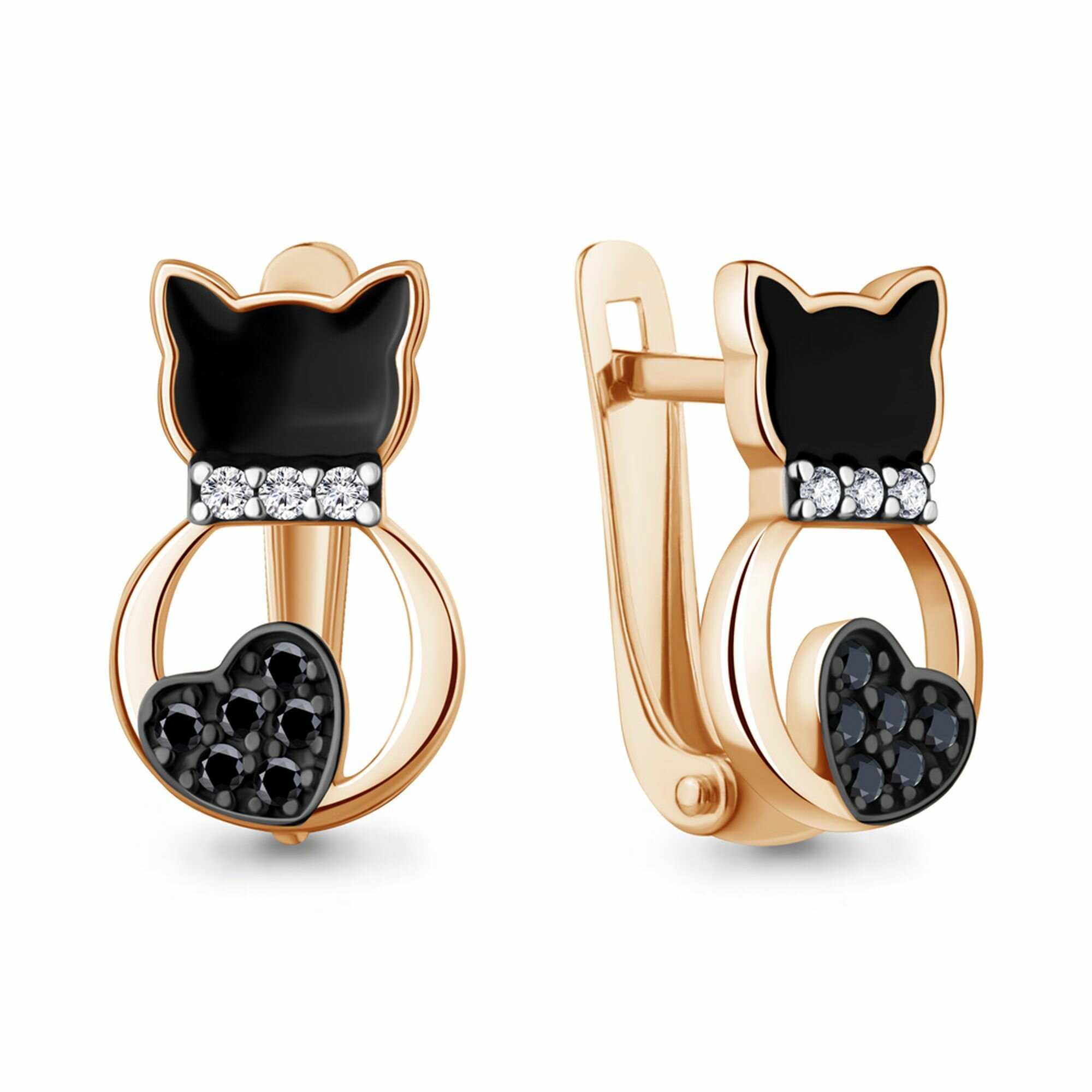 Серьги, серебро, 925 проба, золочение, кристалл, эмаль, фианит