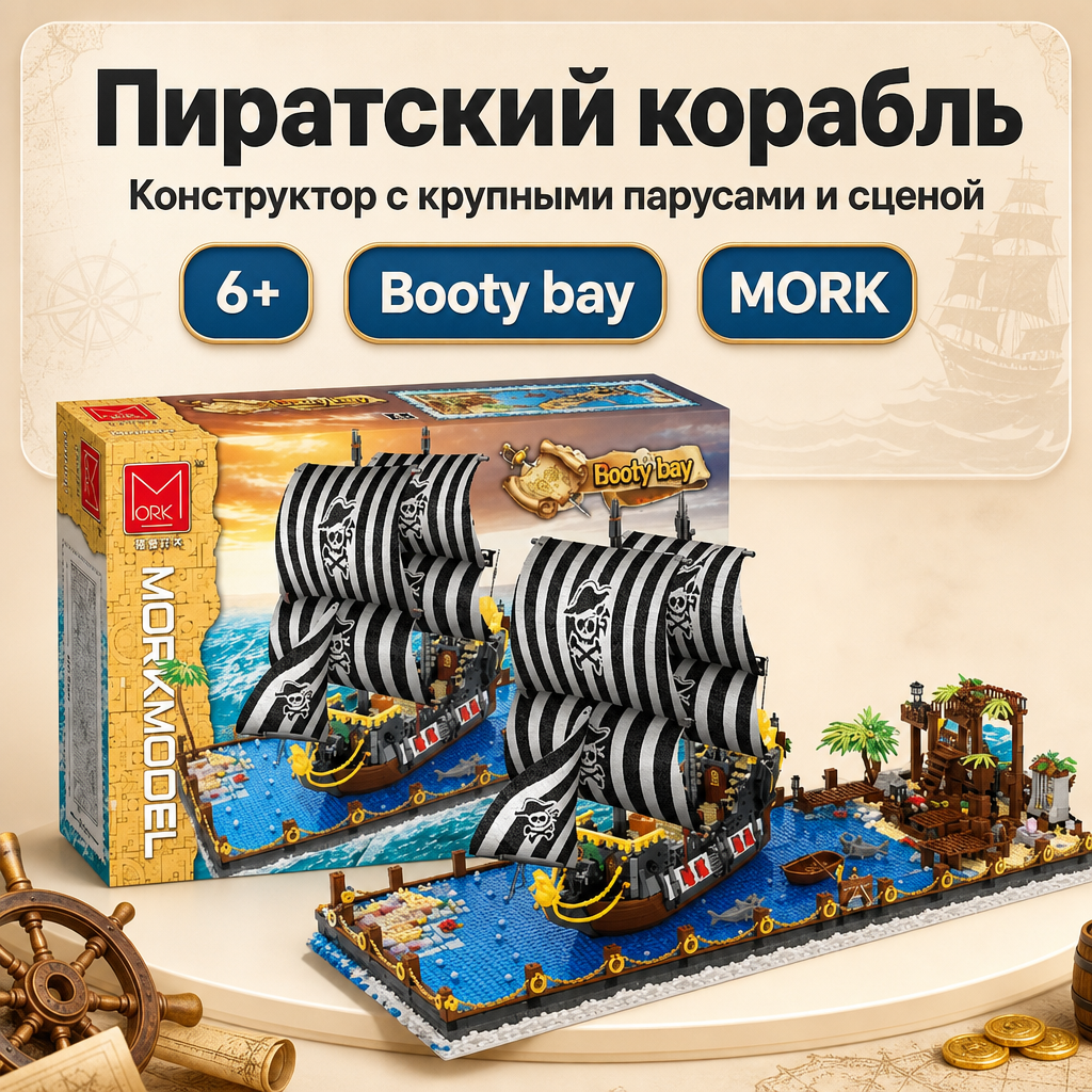 Конструктор пиратский корабль Booty bay, 5937 деталей, подарок для детей и взрослых