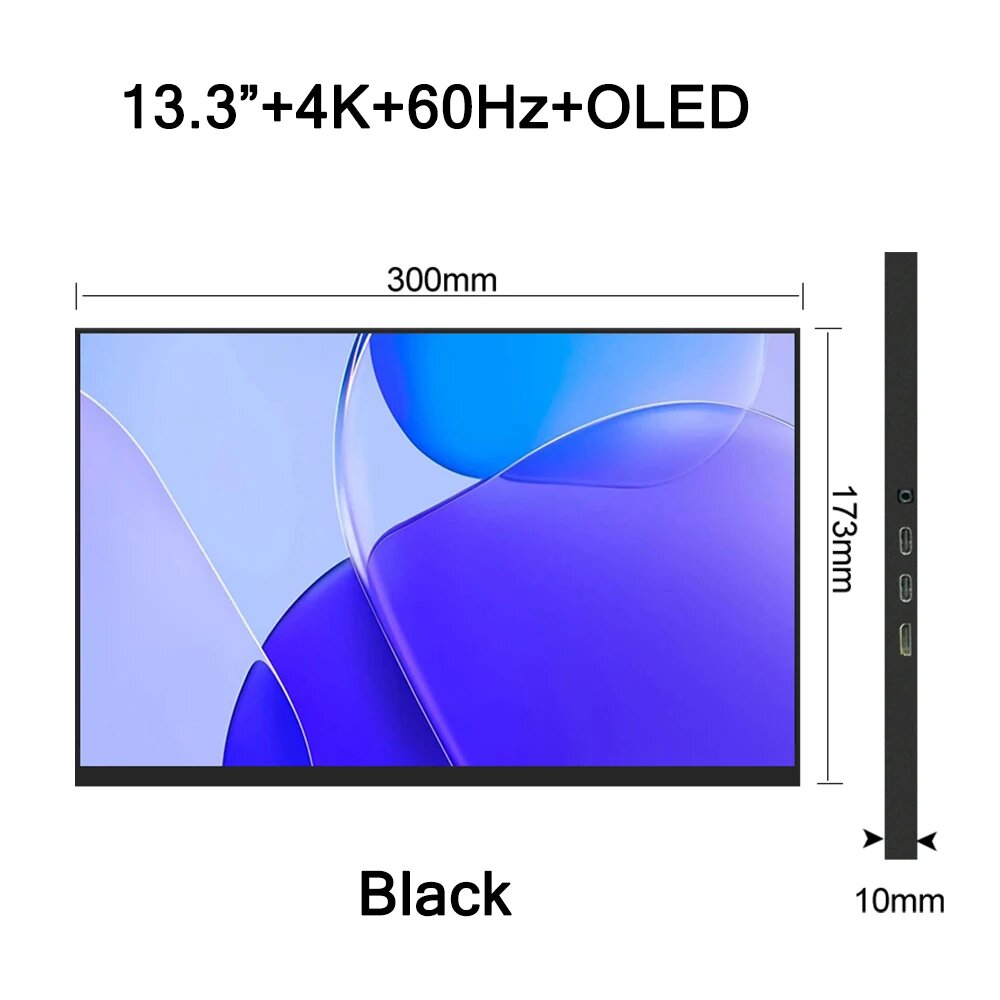 13.3-дюймовый портативный монитор с 4K AMOLED сенсорным экраном 3840*2160P 400 нит HDR 100000:1 1MS игровой дисплей для ПК, ноутбука, телефона, PS5, Xbox