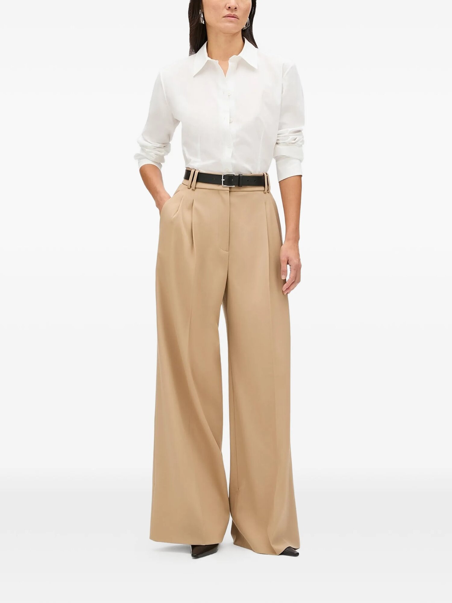 Блуза Another Tomorrow Dart-detail fitted blouse, размер 48, бежевый/белый — фото 1