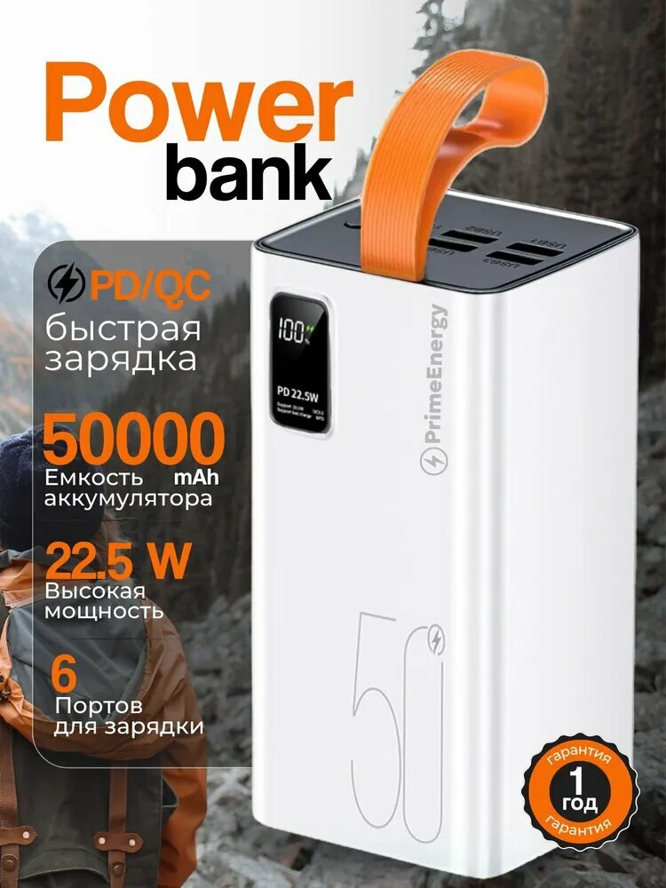 Повербанк Powerbank 50000mah с быстрой зарядкой для айфона, пауэрбанк для телефона, белый