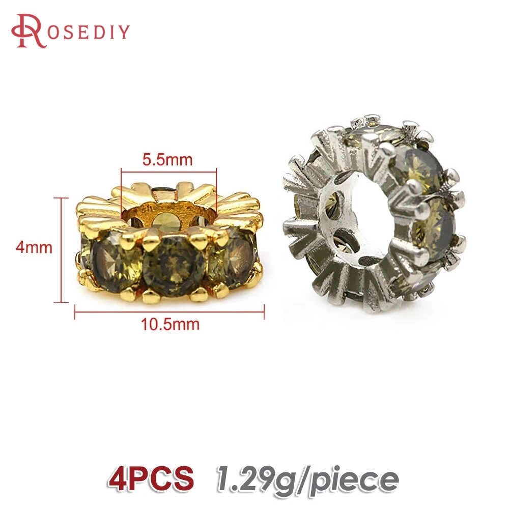Бусины Rosediy из латуни и циркония 18K Gold Color, 10.5MM 4PCS