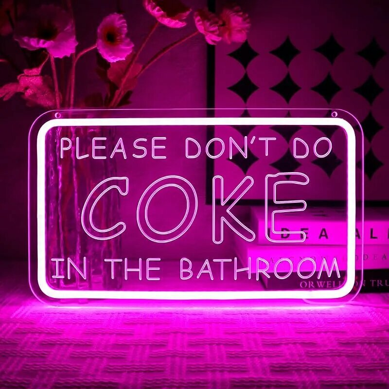 Каркасная светодиодная фигура "Please Don't Do Coke In The Bathroom", 23 см, Розовый, фуксия