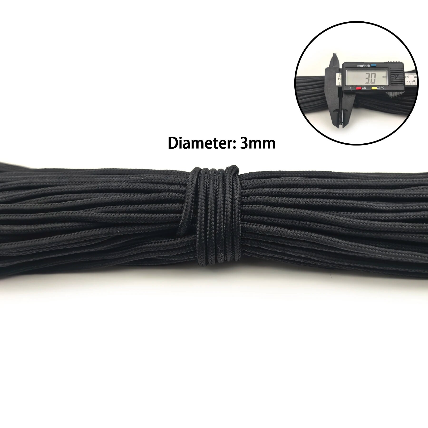 Паракорд IQiuhike 1/2/3/4/5/6 мм для активного отдыха Black 3mm, 65.6ft(20meters)