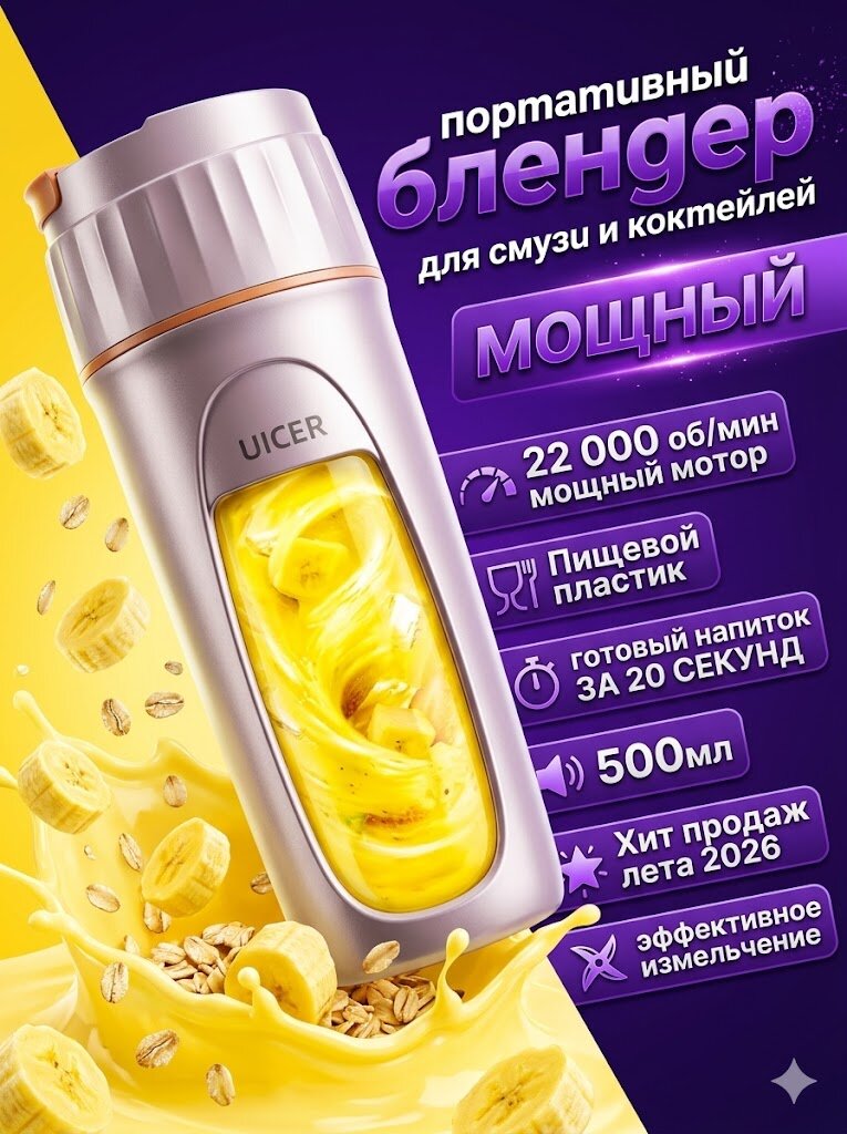 Портативный блендер GROOVIER, беспроводной, для смузи и коктейлей, синий