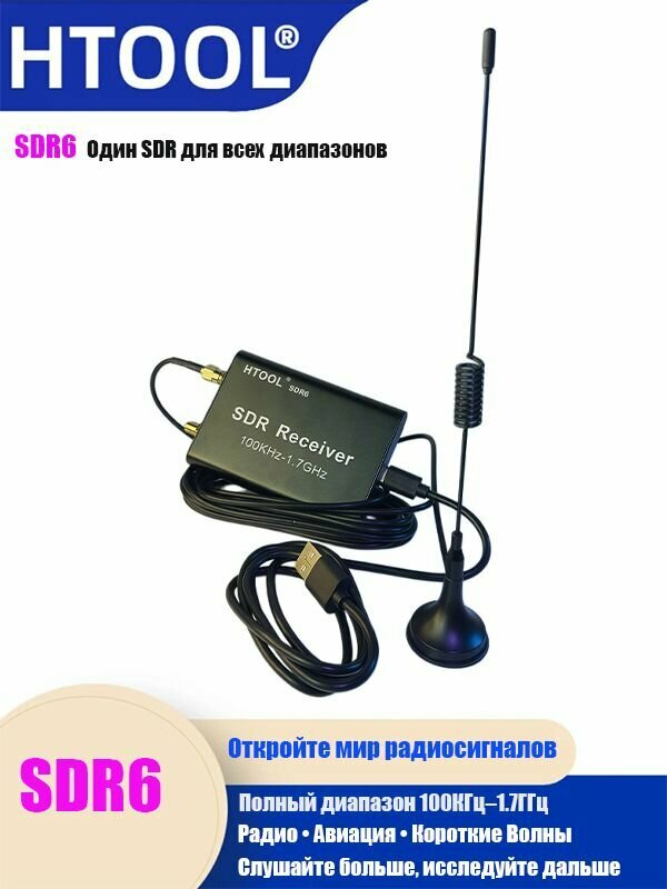 HTOOL SDR6 SDR Приемник 100КГц 1.7ГГц RTL2832U USB Type-C Радиосканер AM FM SSB CW Для ПК Android Авиация Короткие Волны