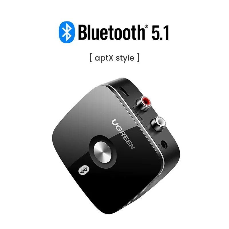 Ресивер беспроводной UGREEN CM106 (40759) Wireless Bluetooth Audio Receiver 5.1 with 3.5mm and 2RCA Adapter. Цвет: черный