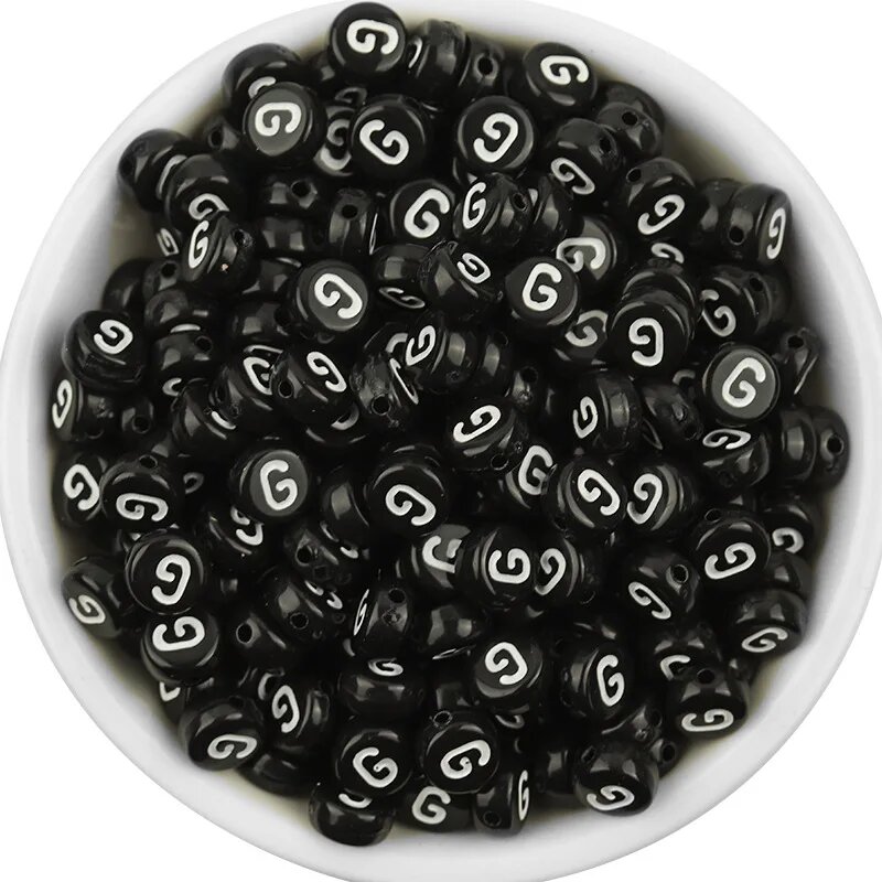 Акриловые бусины алфавит 26 букв черные 7x4 мм 50Pcs, G