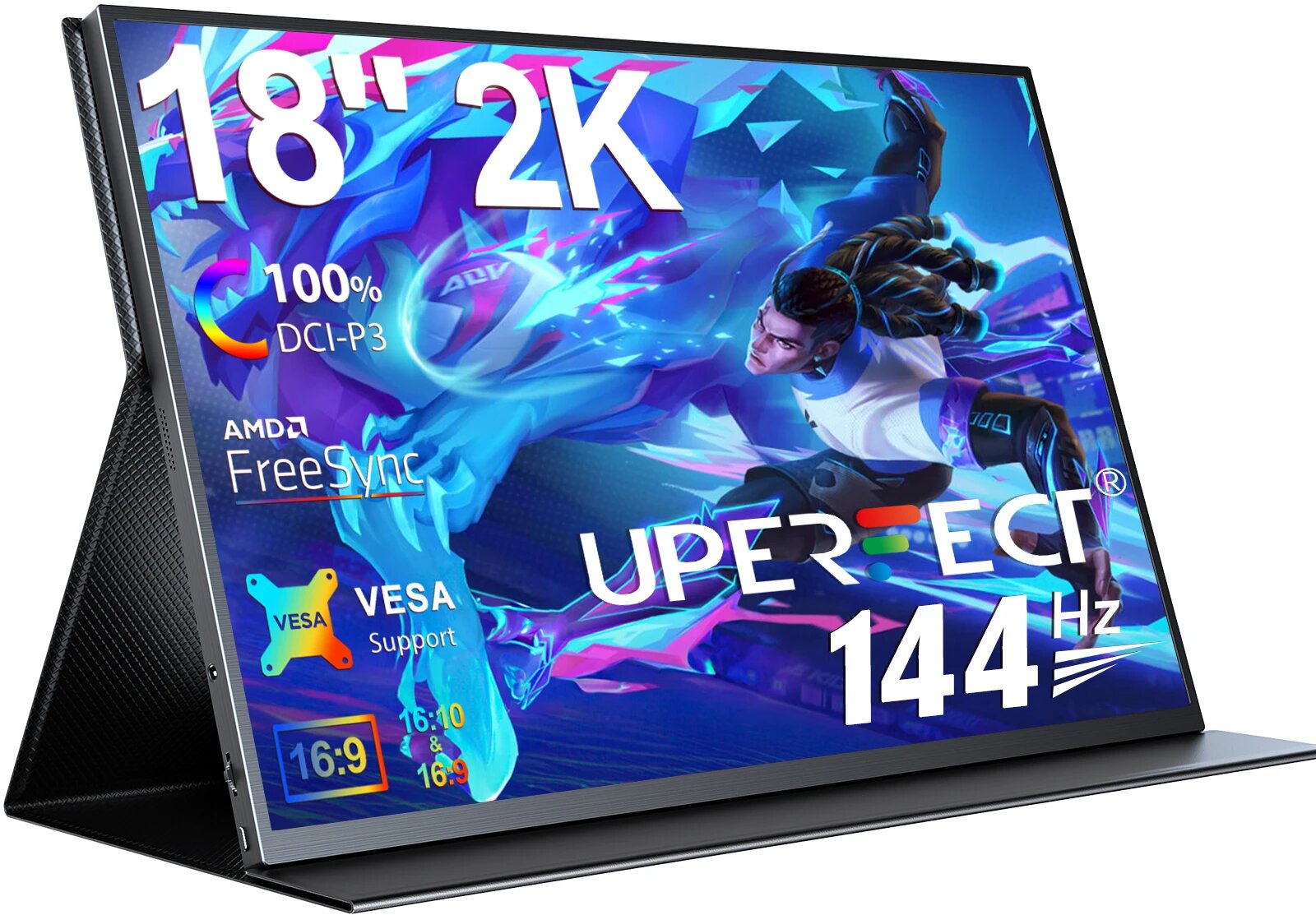 UPERFECT Портативный монитор для игр 18 дюймов 144Гц 2К Второй экран для ноутбука Mac Xbox PS4/5 Switch Type-C HDMI-Compatible